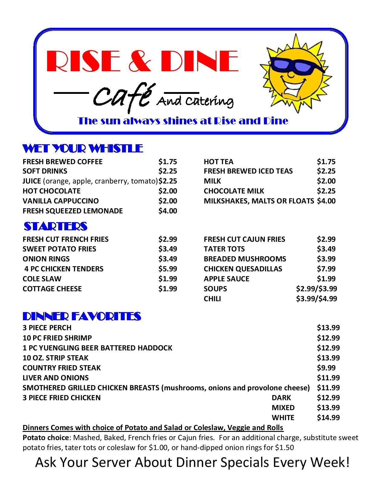 Rise And Dine Cafe Menu